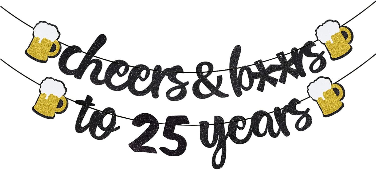 Black Glitter 25th Birthday Banner for Men & Women - Australia | Ubuy